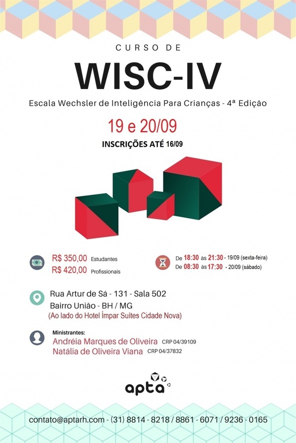 Curso: Escalas Wechsler de Inteligência para crianças - WISC IV em Belo ...