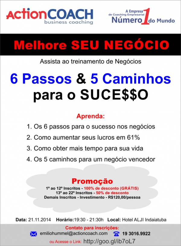 Os 6 PASSOS e 5 CAMINHOS para o SUCE$$O em Indaiatuba - Sympla