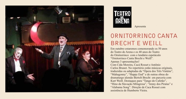 Espetáculo Musical 40 anos "ORNITORRINCO CANTA BRECHT & WEILL". em ...