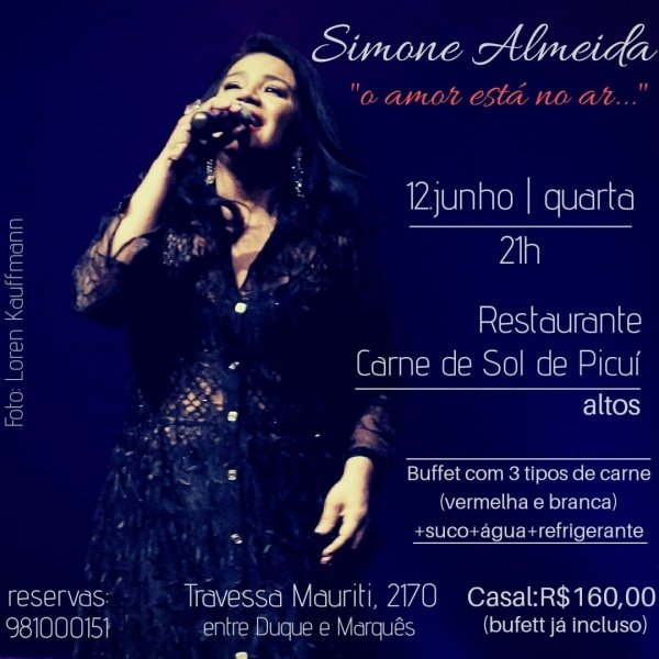 SIMONE ALMEIDA: o amor está no ar QUA 12 JUN 21H em Belém - Sympla