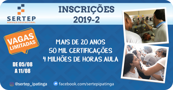 SERTEP - Inscrições 2019-2 em Ipatinga - Sympla