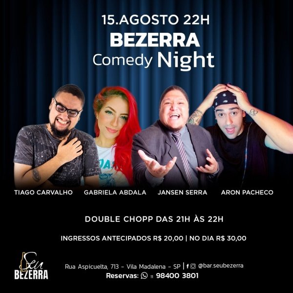 JANSEN SERRA, TIAGO CARVALHO, GABRIELA ABDALA E ARON PACHECO NO SEU BEZERRA em São Paulo - Sympla