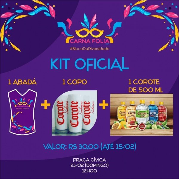 Kit CarnaFolia #BlocoDaDiversidade Abadá, Caneca + Corote em Goiânia ...