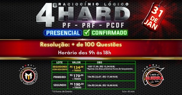 PRESENCIAL - 4º RACIOCÍNIO LÓGICO TÁTICO HARD - PF - PRF - PCDF ...
