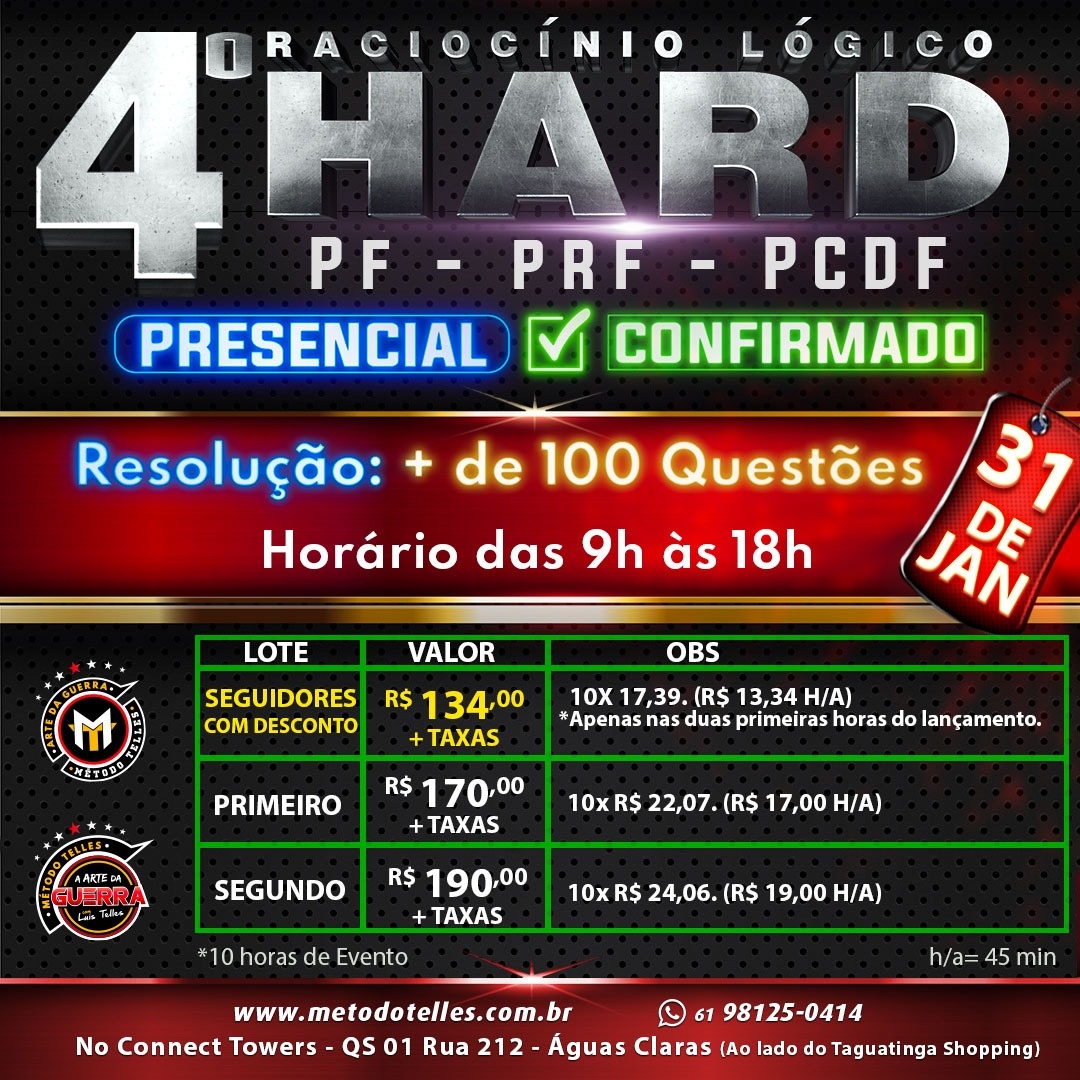 PRESENCIAL - 4º RACIOCÍNIO LÓGICO TÁTICO HARD - PF - PRF - PCDF ...