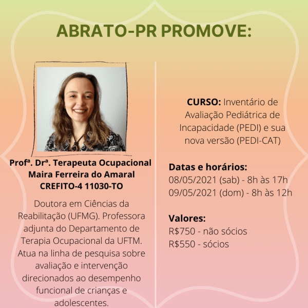 CURSO: Inventário de Avaliação Pediátrica de Incapacidade (PEDI) e sua ...