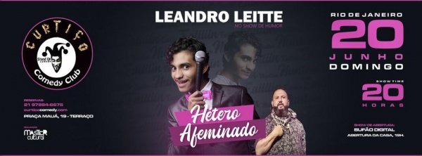 Comédia O Hetero Afeminado com Leandro Leite. em Rio de Janeiro - Sympla