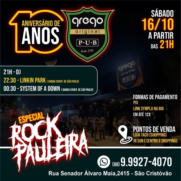 ROCK PAULEIRA - 10 anos de ROCK, 10 anos do GREGO em Porto Velho - Sympla