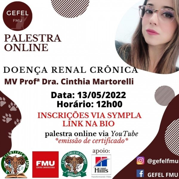 PALESTRA ONLINE GEFEL "Doença Renal Crônica" - Profª Dra. MV. Cinthia ...