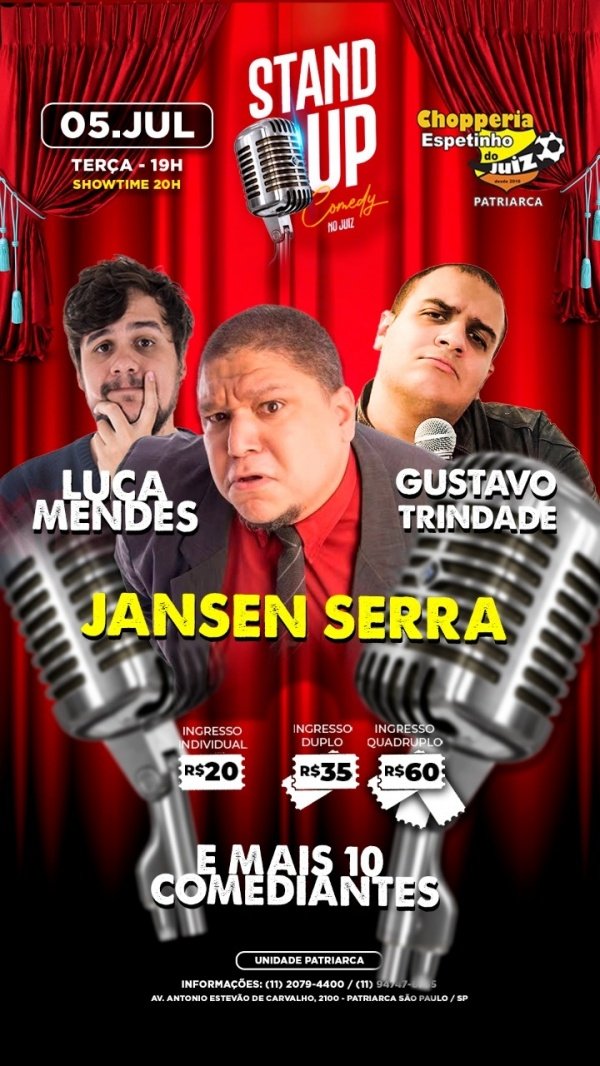 Jansen Serra , Luca Mendes (JOKES) e Gustavo Trindade em São Paulo - Sympla