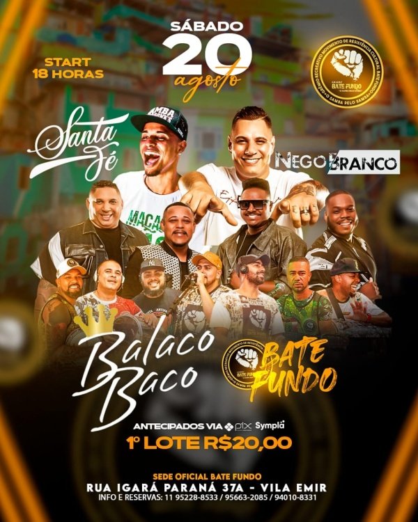 BalacoBaco, Santa Fé, Nego Branco, Bate Fundo em São Paulo - Sympla