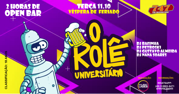 O ROLÊ UNIVERSITÁRIO OPEN BAR em Lages - Sympla
