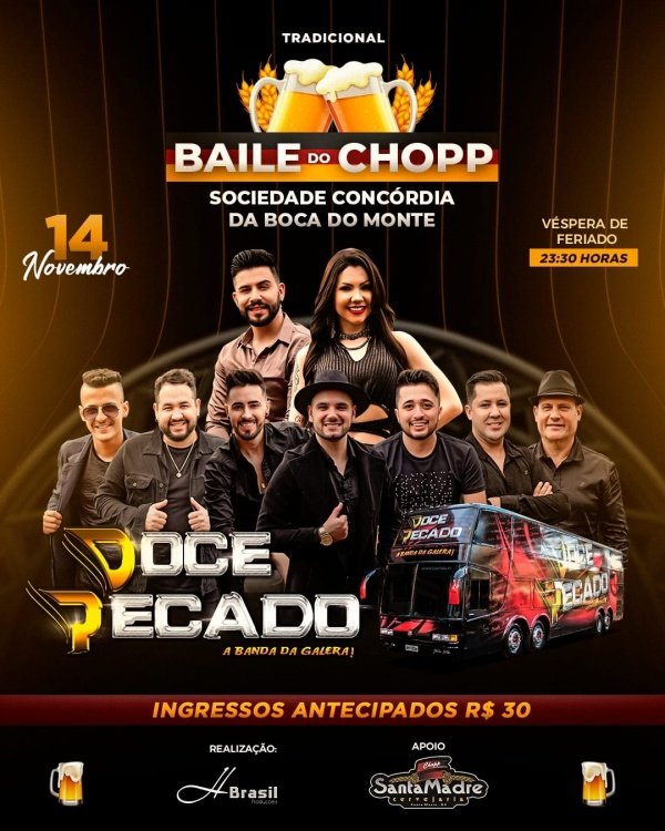 Baile do Chopp da Sociedade Concórdia da Boca do Monte com Banda Doce ...