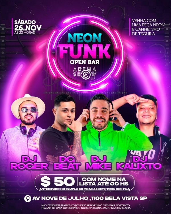 NEON FUNK - OPEN BAR em São Paulo - Sympla