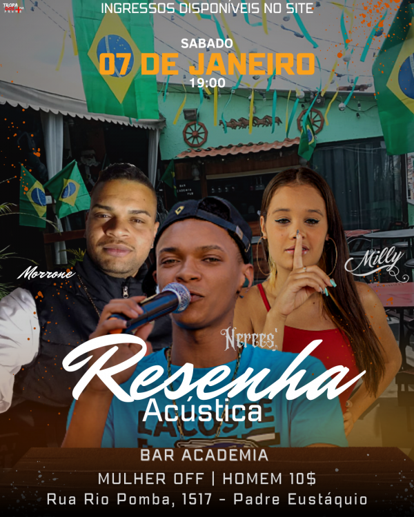 RESENHA ACÚSTICA - NEREES, MORRONE & DJ MILLY em Belo Horizonte - Sympla