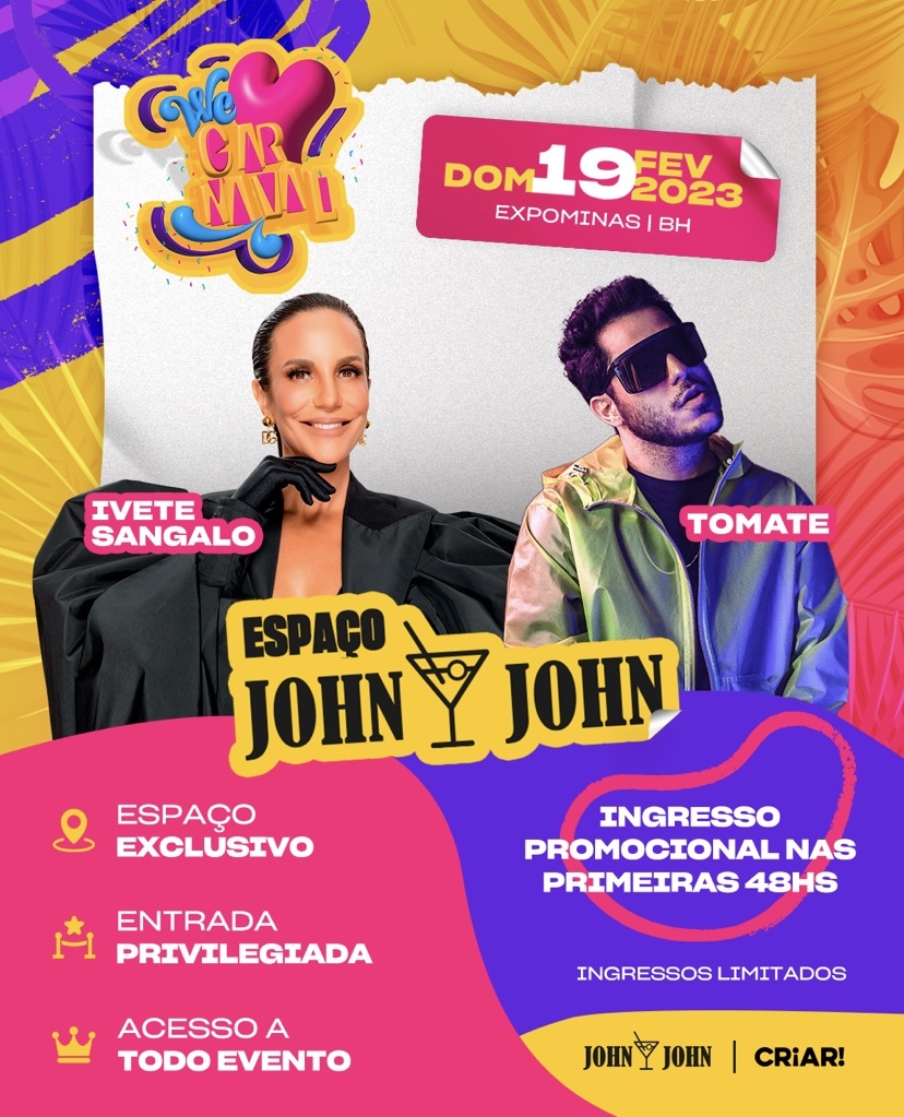 PRÉ CARNAVAL JOHN JOHN 2023 em Belo Horizonte - Sympla