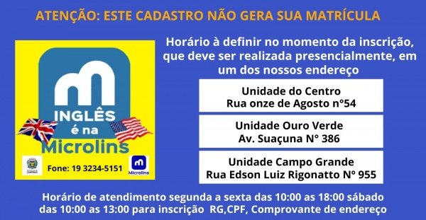 INGLÊS - MICROLINS em Campinas - Sympla