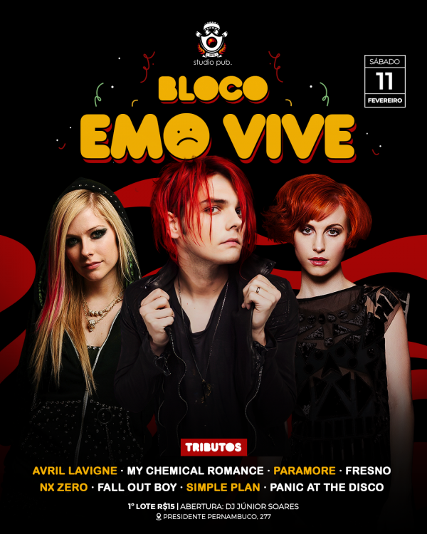 BLOCO EMO VIVE @Studio Pub 11/02 em Belém - Sympla