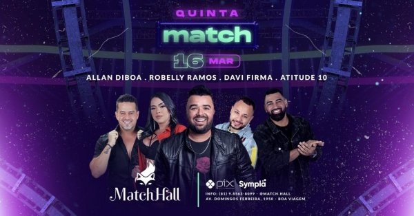 QUINTA| MATCH HALL 16/03 em Recife - 2024 - Sympla
