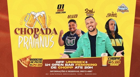 CHOPADA DO PRAIANUS - SÁBADO - PAGODE & FUNK em Belo Horizonte - Sympla
