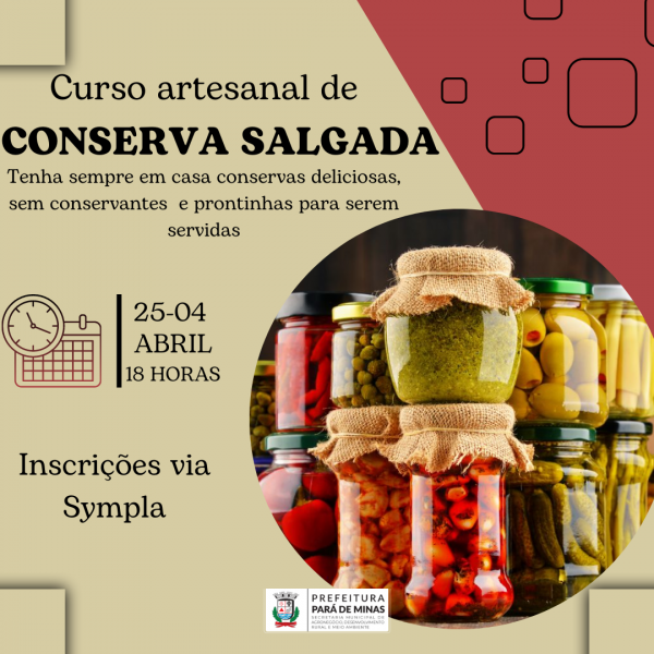 Curso Artesanal de Conservas Salgadas em Pará de Minas - Sympla