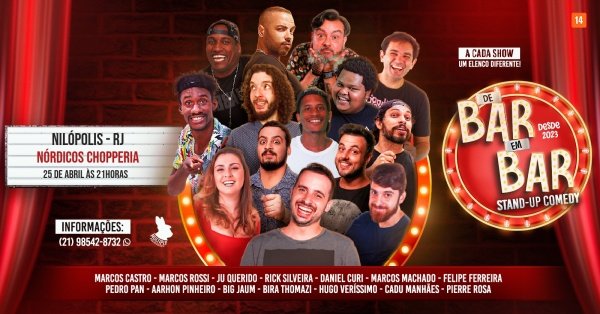 De Bar em Bar stand-up comedy na Nórdicos Chopperia - Nilópolis/RJ [25/04] em Nilópolis - Sympla
