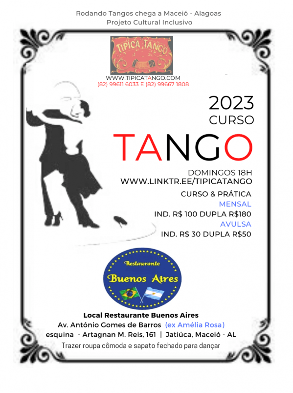 Curso de Tango Maceió - Típica Tango no Restaurante Buenos Aires em ...