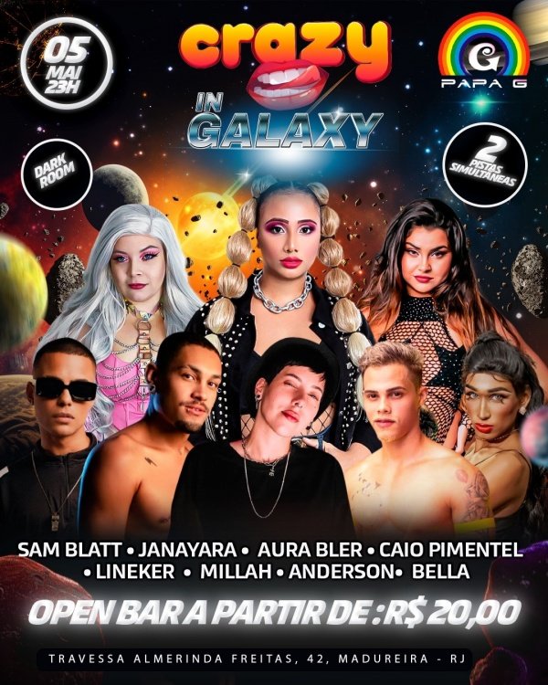 CRAZY IN GALAXY | OPEN BAR 20$ LOTE PROMO | SEXTA | PAPA G | 23H em Rio de Janeiro - Sympla