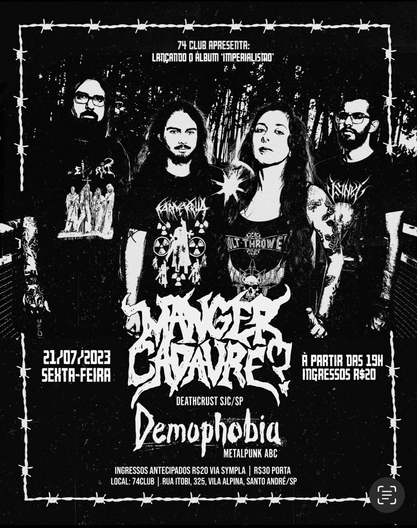 MANGER CADAVERE E DEMOPHOBIA AO VIVO NO 74CLUB em Santo André - Sympla