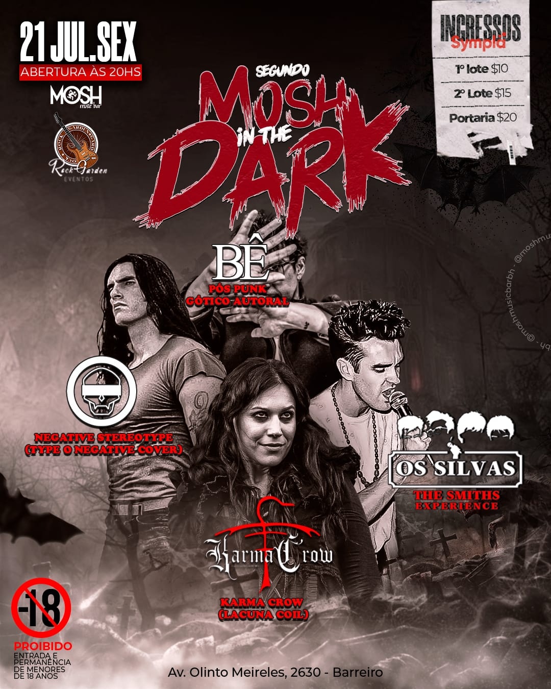 21/07 - 2º MOSH IN THE DARK (BÊ, KARMA CROW, STEREO TYPE e OS SILVAS) em Belo Horizonte - Sympla
