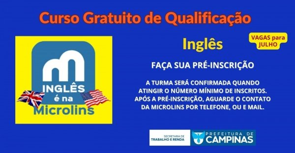 INGLÊS - MICROLINS (JULHO) PRESENCIAL em Campinas - Sympla