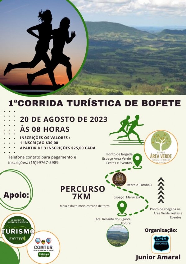 1º CORRIDA TURÍSTICA BOFETE SP - 7KM em Bofete - Sympla