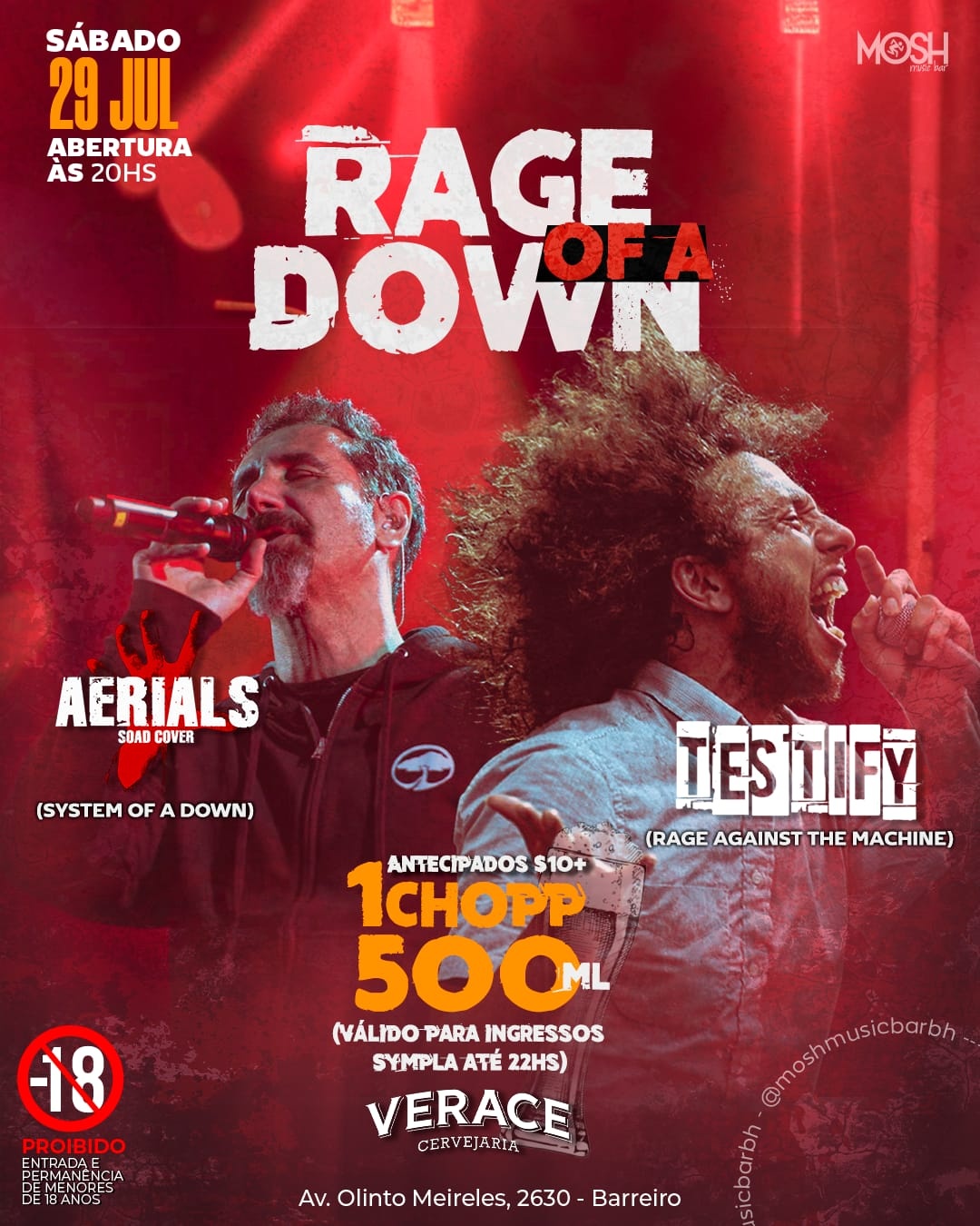 29/07 - RAGE OF A DOWN + CHOPP OFF em Belo Horizonte - Sympla