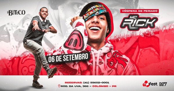 MC Rick dia 06 de setembro - No Buteco (VÉSPERA DE FERIADO) em Colombo ...