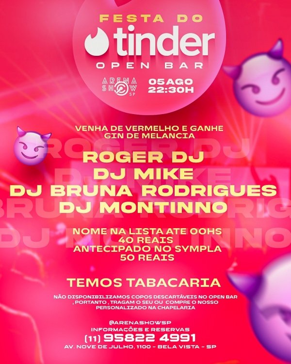 Festa Tinder open bar (Cópia) em São Paulo - Sympla
