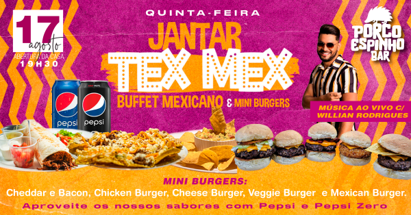 Jantar no Porco Espinho Bar | Tex-Mex e Burgers em Jundiaí - Sympla