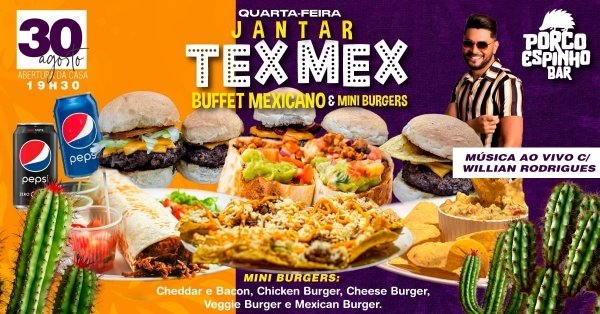 Jantar no Porco Espinho Bar | Tex-Mex e Burgers em Jundiaí - Sympla