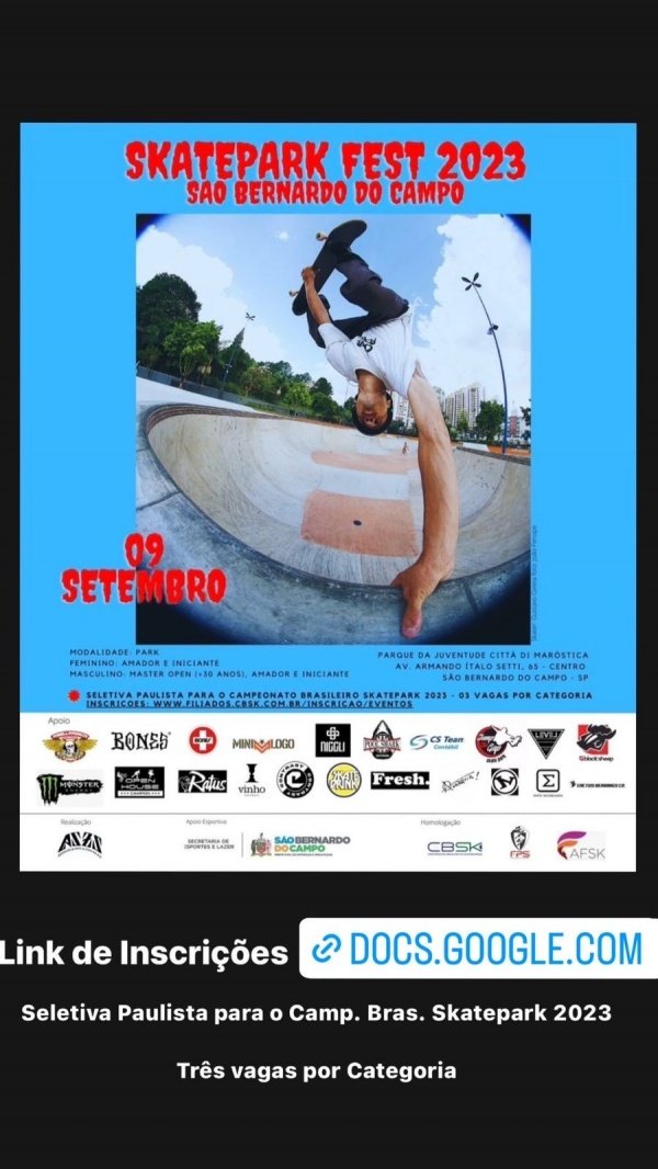 SKATEPARK FEST 2023 SÃO BERNARDO DO CAMPO em São Bernardo do Campo - Sympla
