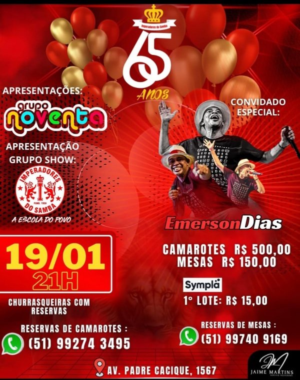 ANIVERSÁRIO 65 ANOS IMPERADORES DO SAMBA em Porto Alegre - Sympla
