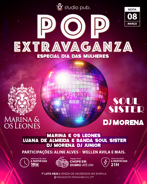 POP EXTRAVAGANZA - A FESTA @StudioPub - 08/03 em Belém - Sympla