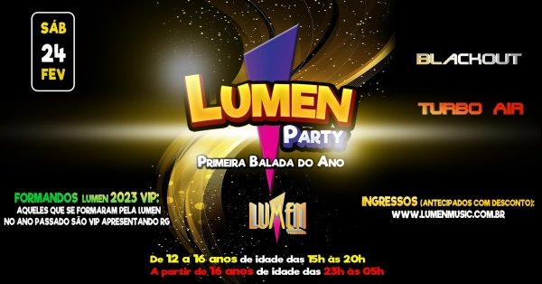 Lumen Party 2024 - A primeira balada do ano da Lumen em Osasco - Sympla