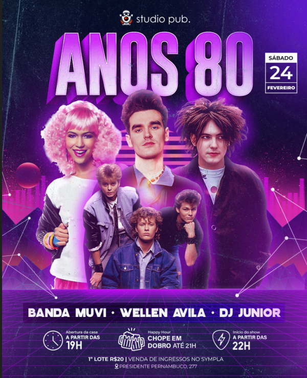 ESPECIAL ANOS 80 - @Studio Pub - 24/02 em Belém - Sympla