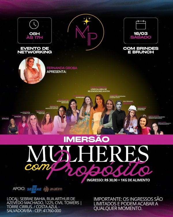 Imersão Mulheres com Propósito - vagas Sebrae em Salvador - Sympla