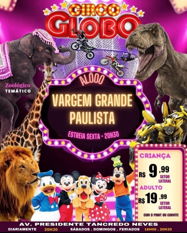 CIRCO GLOBO SEXTA-FEIRA (20:30) em Vargem Grande Paulista - Sympla