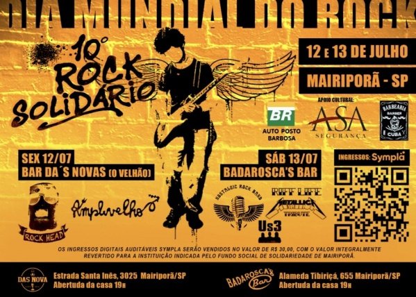 10º Festival Rock Solidário - Celebrando Dia Mundial do Rock - 12 e 13 de julho 2024 - 19h em ...