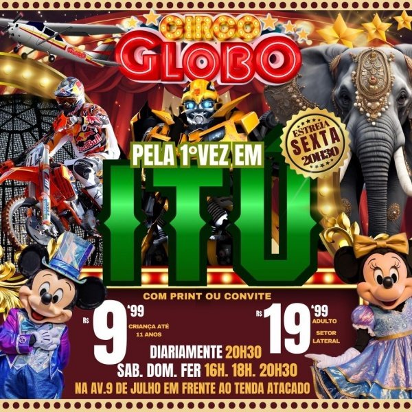 CIRCO GLOBO QUARTA FEIRA (20:30) em Itu - Sympla