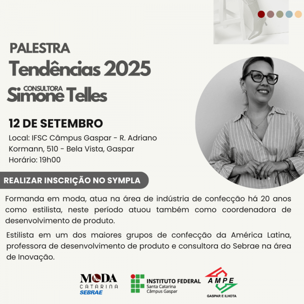 Palestra Tendências na Moda 2025 - Simone Telles Consultora Especialista. em Gaspar - Sympla