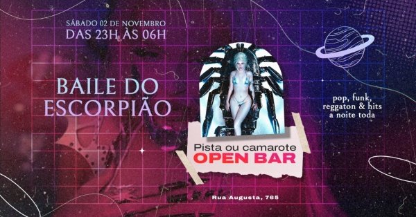 SÁBADO OPEN BAR: Baile do Escorpião - Hits Atuais e Atemporais do POP ...