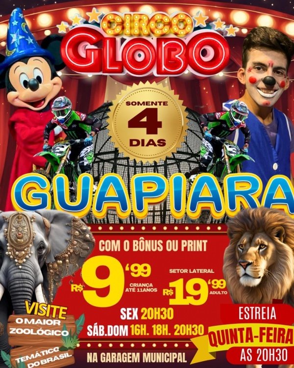 CIRCO GLOBO DOMINGO (18:00) em Guapiara - Sympla