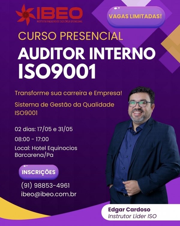 Curso de Auditor Interno ISO 9001! - Sistema de Gestão da Qualidade em Barcarena - Sympla